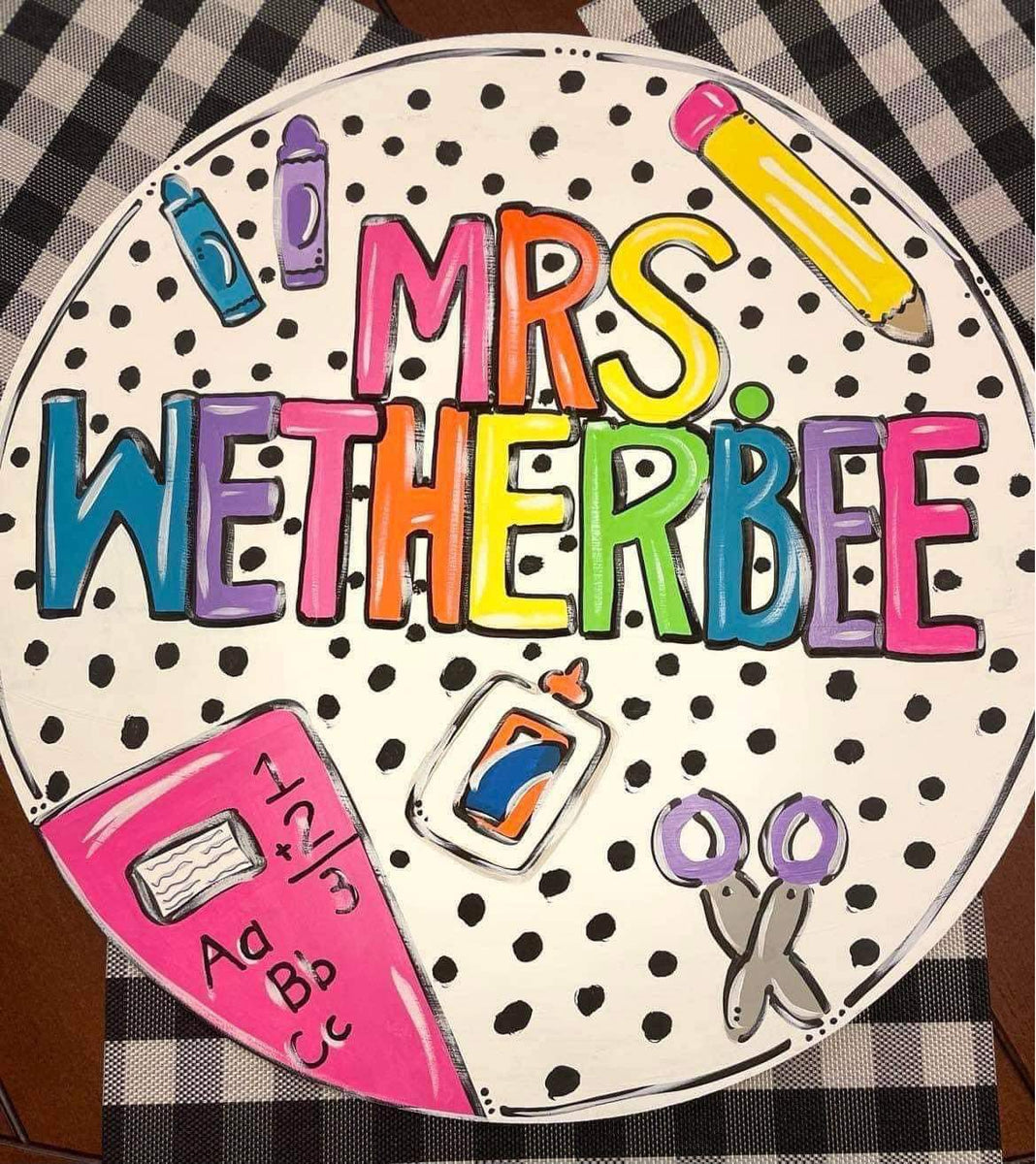 Teacher Round with Name, Teacher Shapes Wooden Door Hanger, School Tea ...