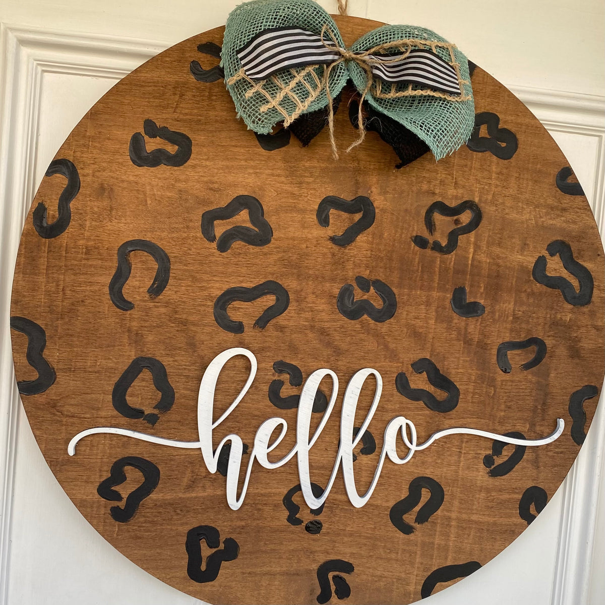 Leopard fancy hello stained Circle Doorhanger Customizable Door Hanger ...