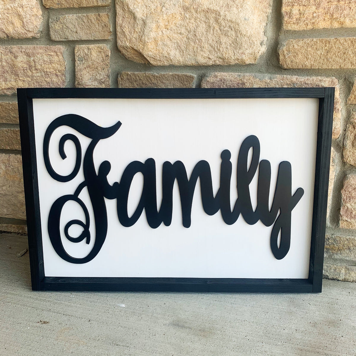 Family Word Sign FRAMED (16 “x 24”shown in picture) – Whims & Wishes